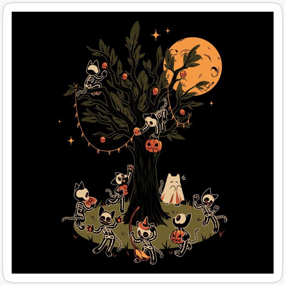 Black Cats Tree Sticker Phone Decal Water Bottle Stickers Car Decals ...