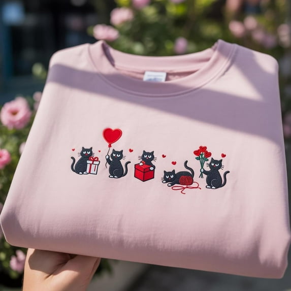Black Cats Valentine Embroidered Sweatshirt, Cute Black Cat Lover Gift ...
