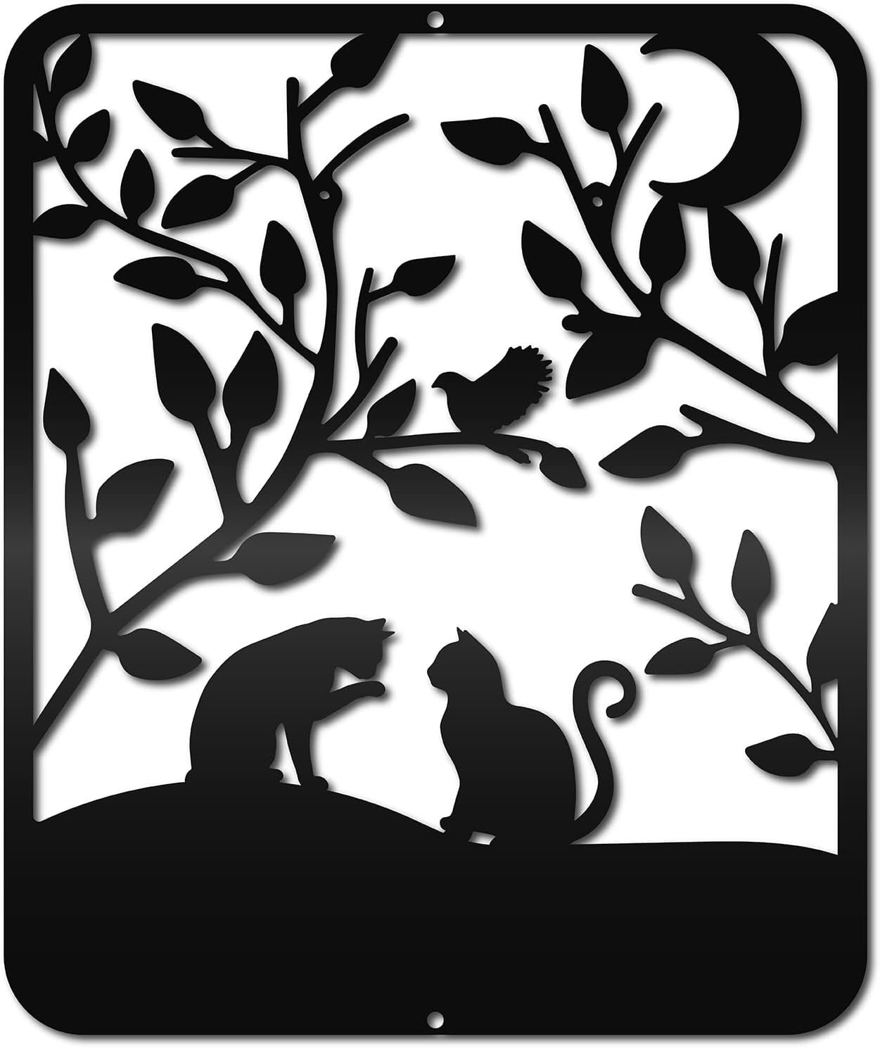 Black Cats Wall Art Tree Metal Decor Wall Sculptures Decorative Hanging ...