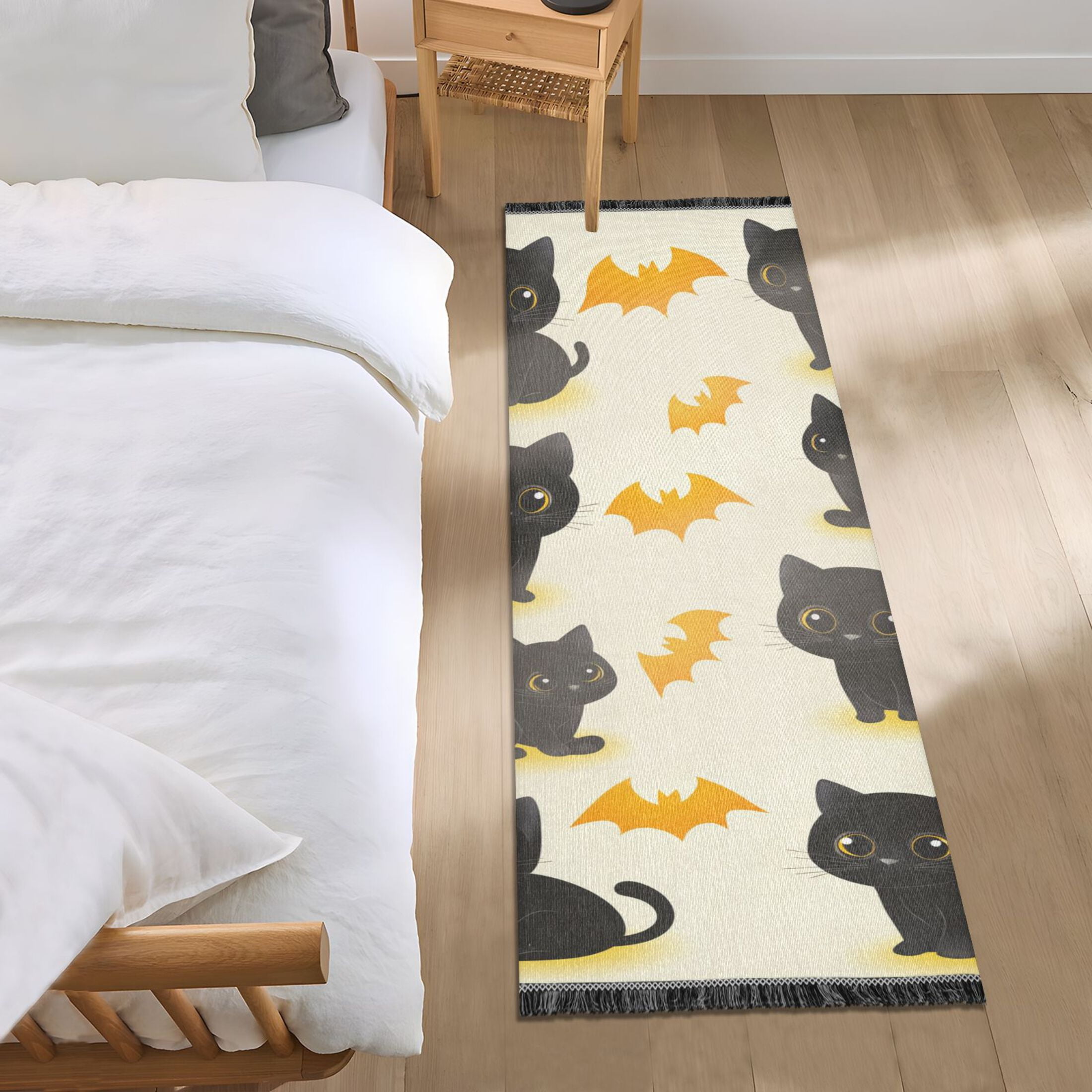Black Cats and Bats Bedroom Runner Rug 2'x 6' Non Slip Carpet Indoor ...