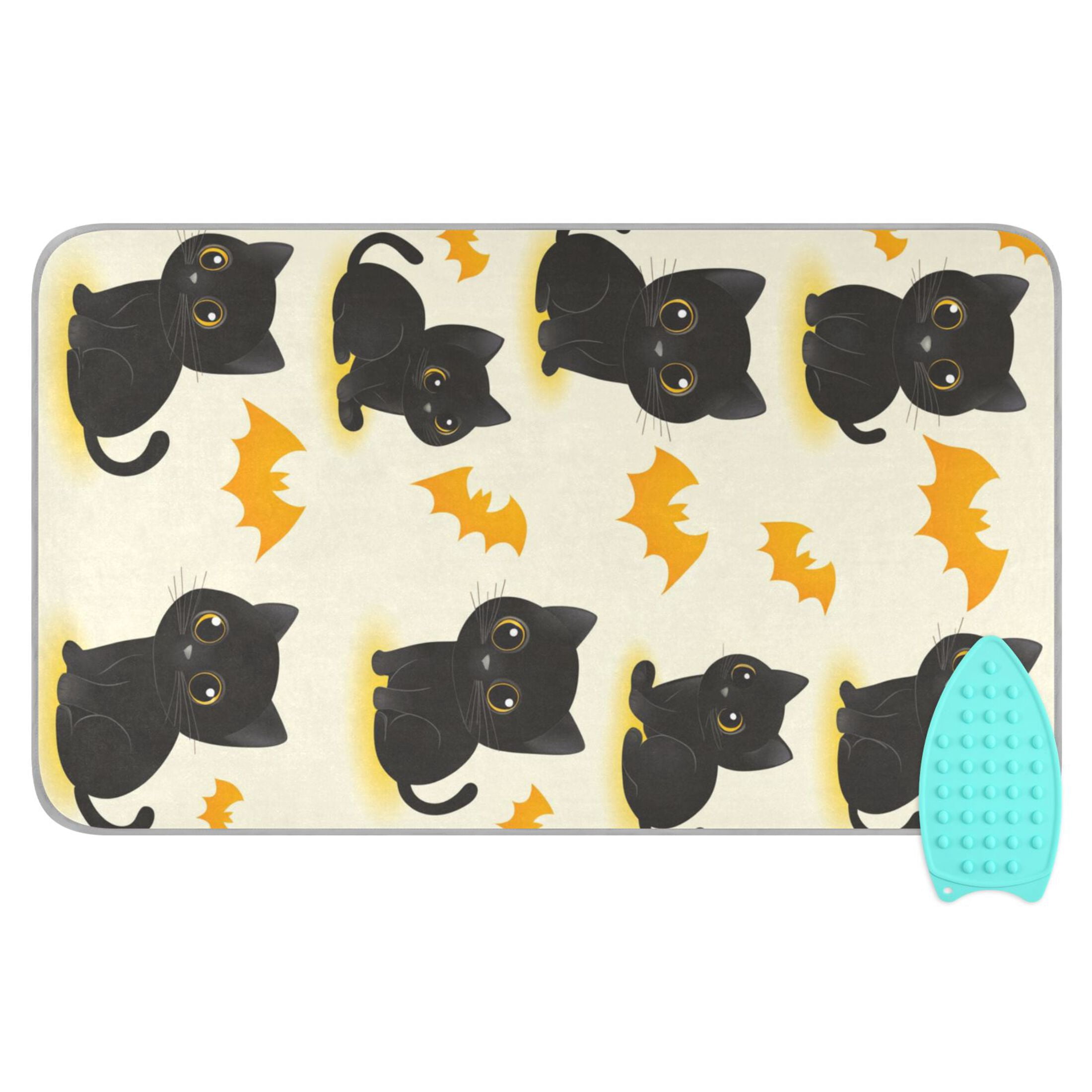 Black Cats and Bats Ironing Mat Blanket for Table Top Travel Portable ...
