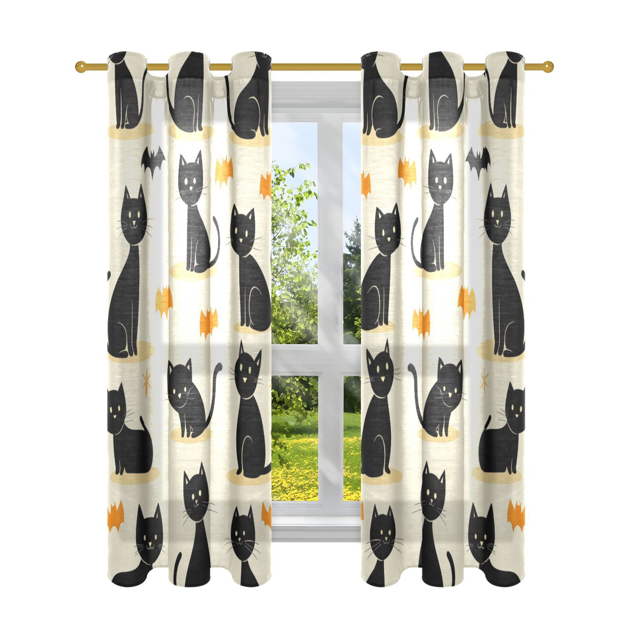 Black Cats and Brown Bats Semi Sheer Curtains for Living Room Bedroom ...