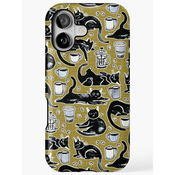 Black Cats and Coffee Pattern Phone Case for iPhone 11 12 13 14 15 16 ...