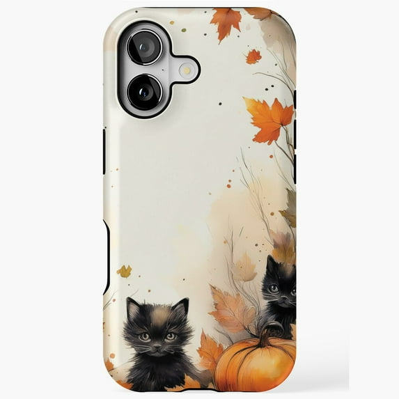 Black Cats with Autumn Leaves Pumpkins Fall Decor iPhone 17 through 11 ...