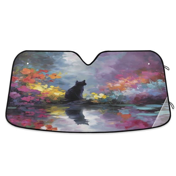 Black Cats with Color Flowers Windshield Sun Shade Automobile Visor ...