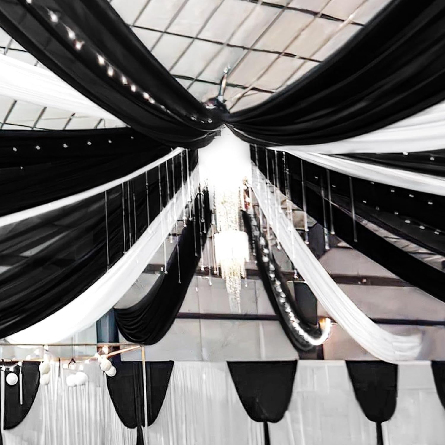 Black Ceiling Drapes with 6 Panels for Wedding, 5ftx20ft Chiffon Fabric ...