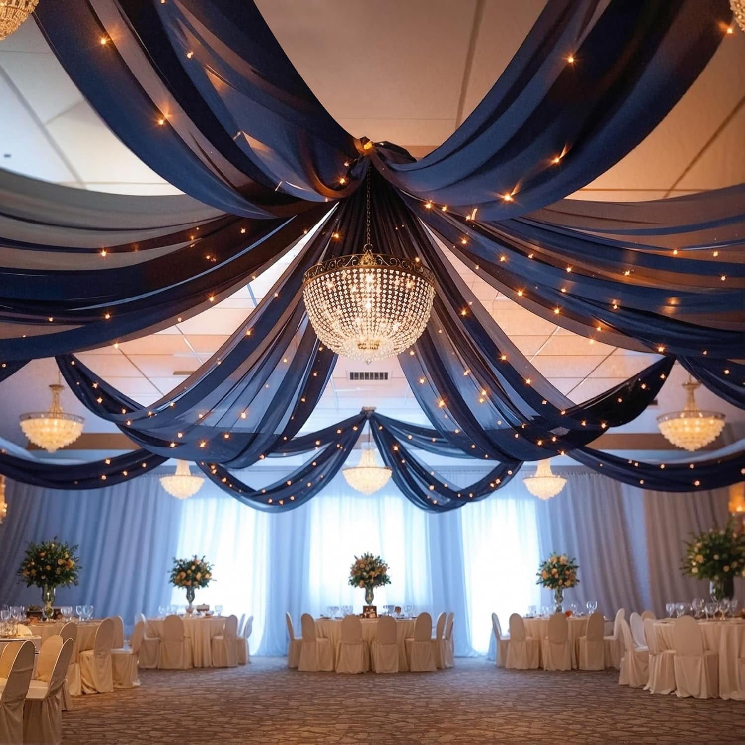 Black Ceiling Drapes with Lights String for Weddings, 6 Panels 5ftx10ft ...