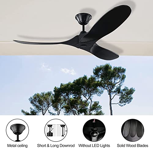 Black Ceiling Fan 52 Inch Outdoor Ceiling Fan for Patios, Modern Wood ...