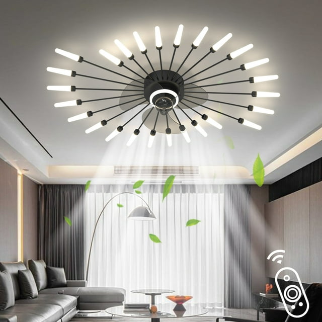Black Ceiling Fans with Lights Remote / APP Control 40'' Modern Low ...