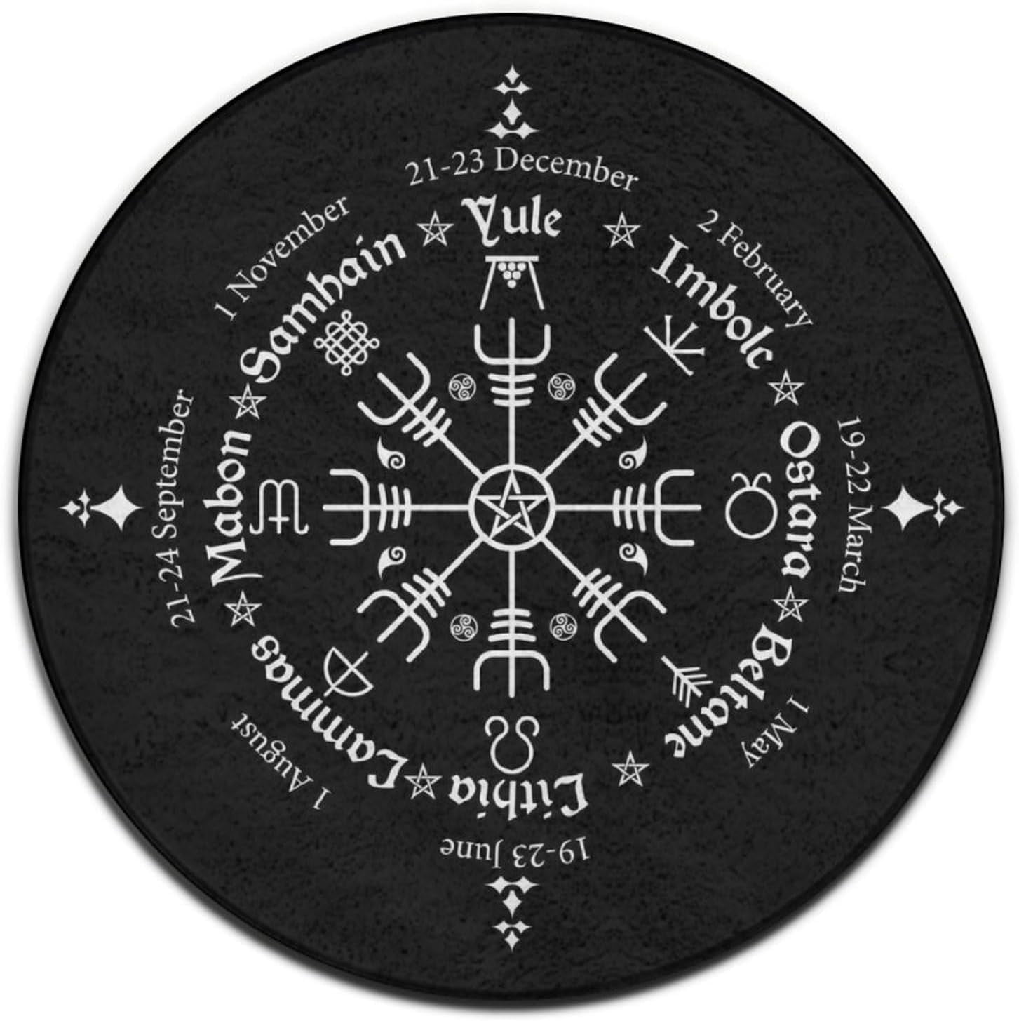 Black Celtic Viking Design Round Rug, Nordic knotwork circle carpet for ...