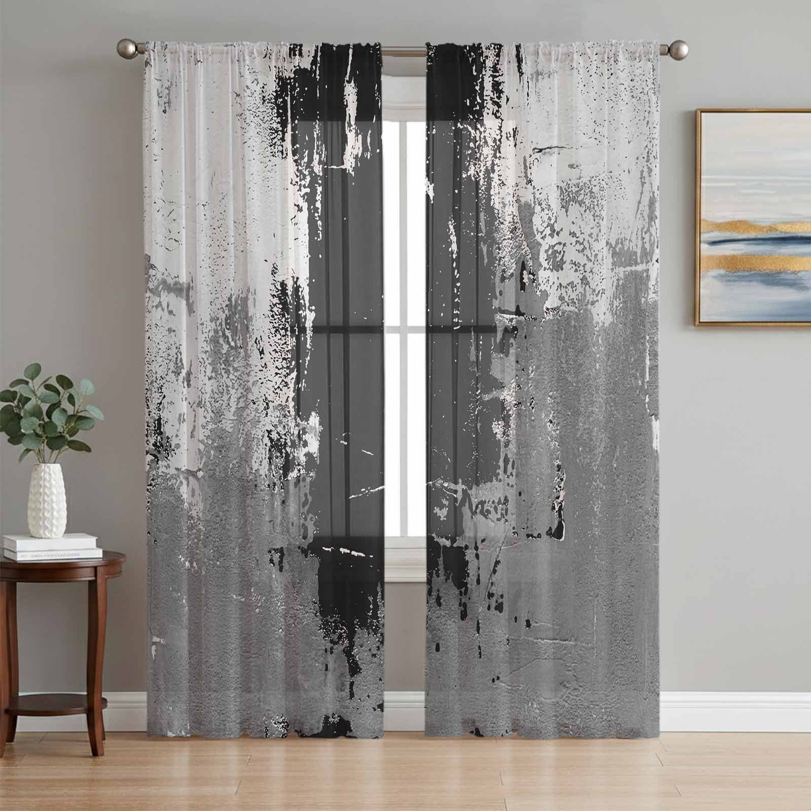 Black Cement Gray Semi Sheer Curtains 63 Inch Length 2 Panels Set ...