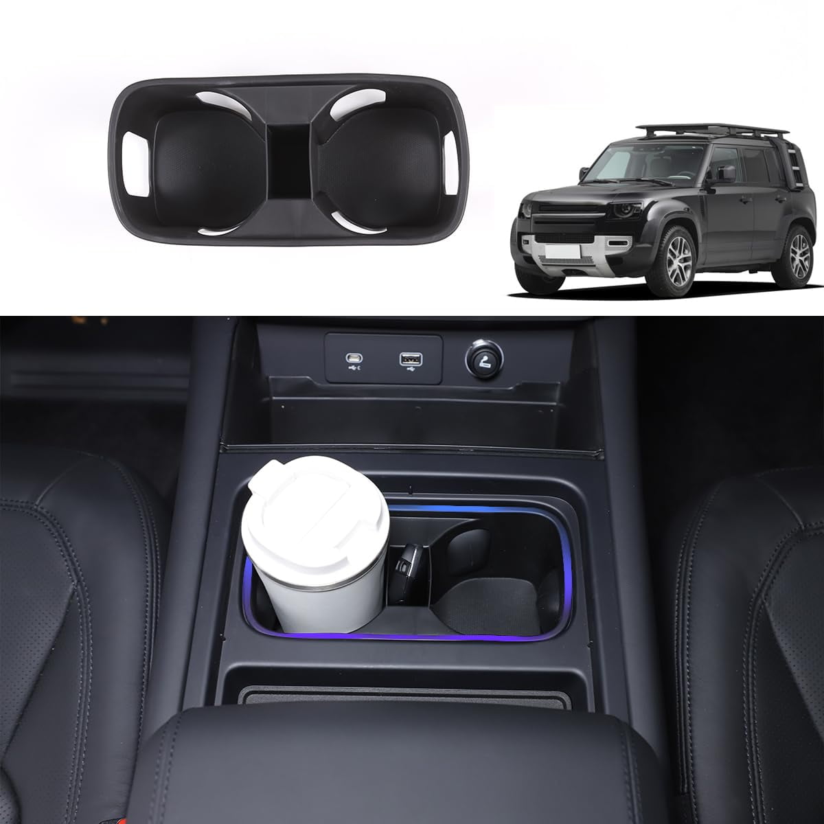 Black Center Console Cup Holder Compatible with Land Rover Defender 90 ...