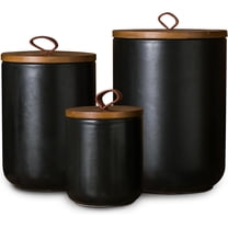 White Ceramic Canister Set with Wooden Lids – 3-Piece Airtight Food ...