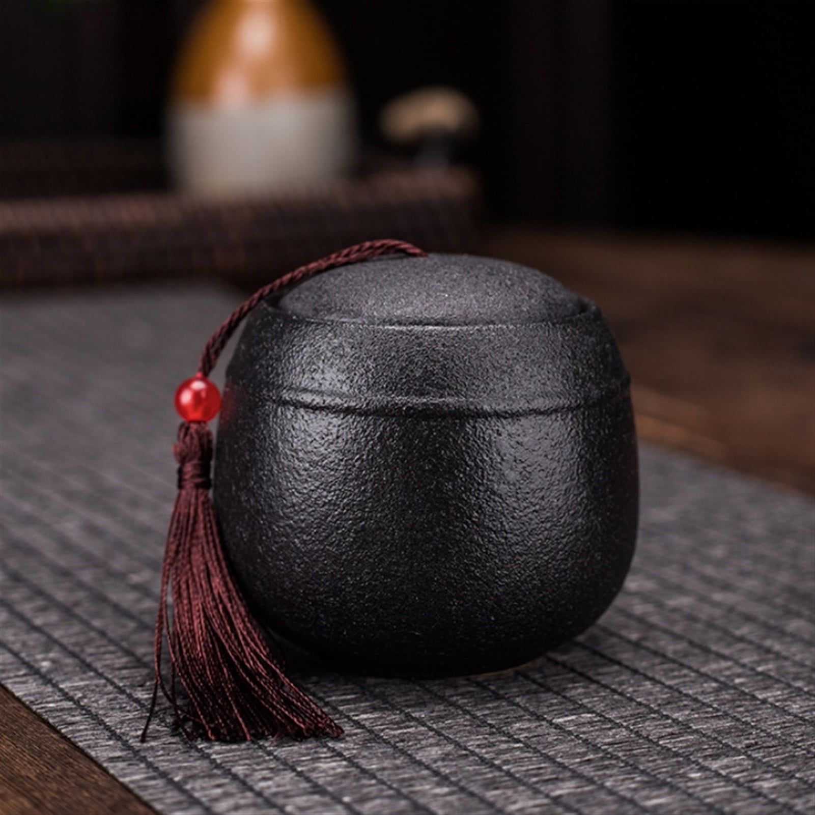 Black Ceramic Casket Coarse Memorial Container Tight Seal Urn Shelter ...