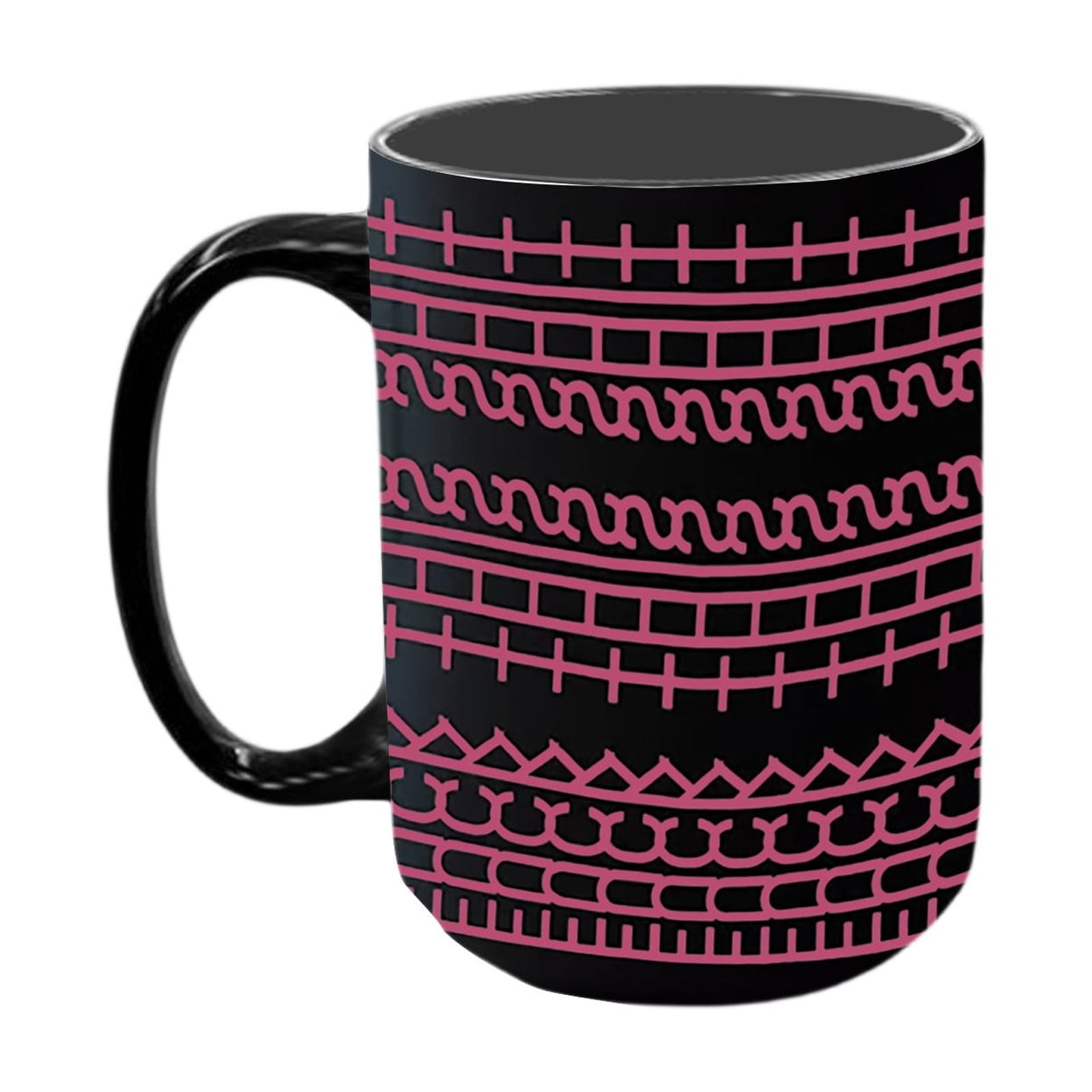 Black Ceramic Coffee Mug with Unique Geometric Pattern Design 11 Oz Durable Cup for Hot & Cold ...
