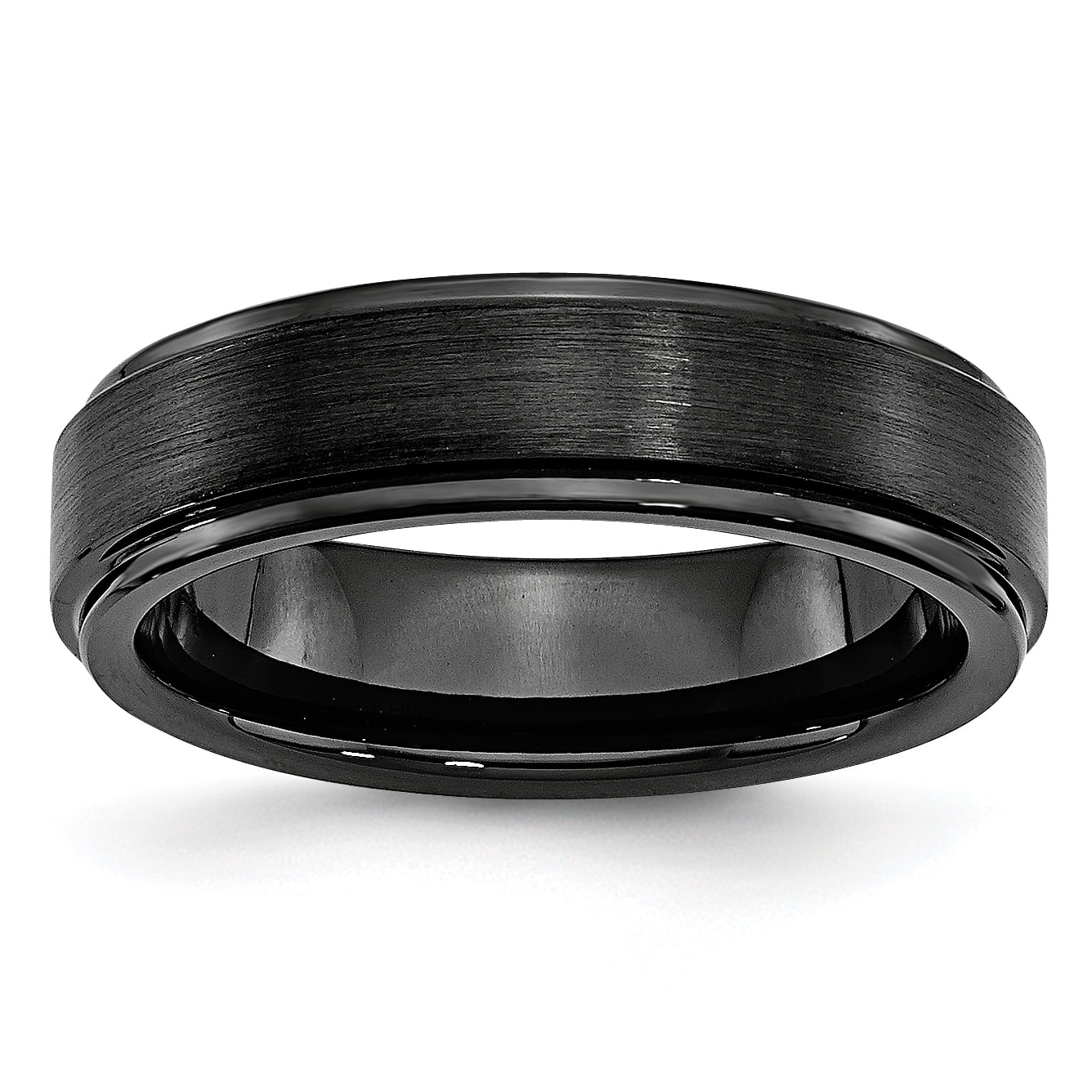 Black Ceramic Ridged Edge 6mm Brushed and Polished Band - Walmart ...