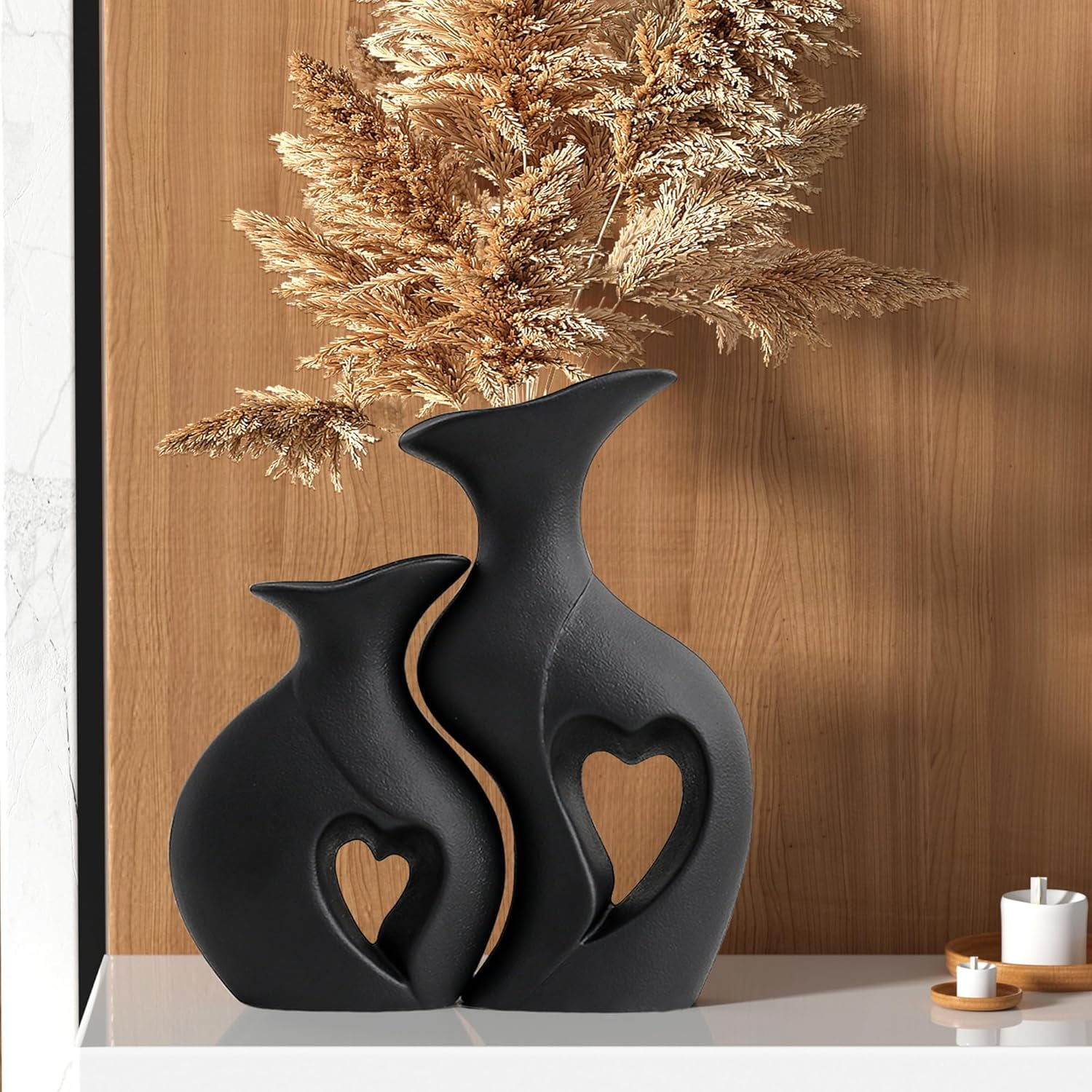 Black Ceramic Vase Set of 2,Filled with Love,Modern Minimalist Bohemian ...