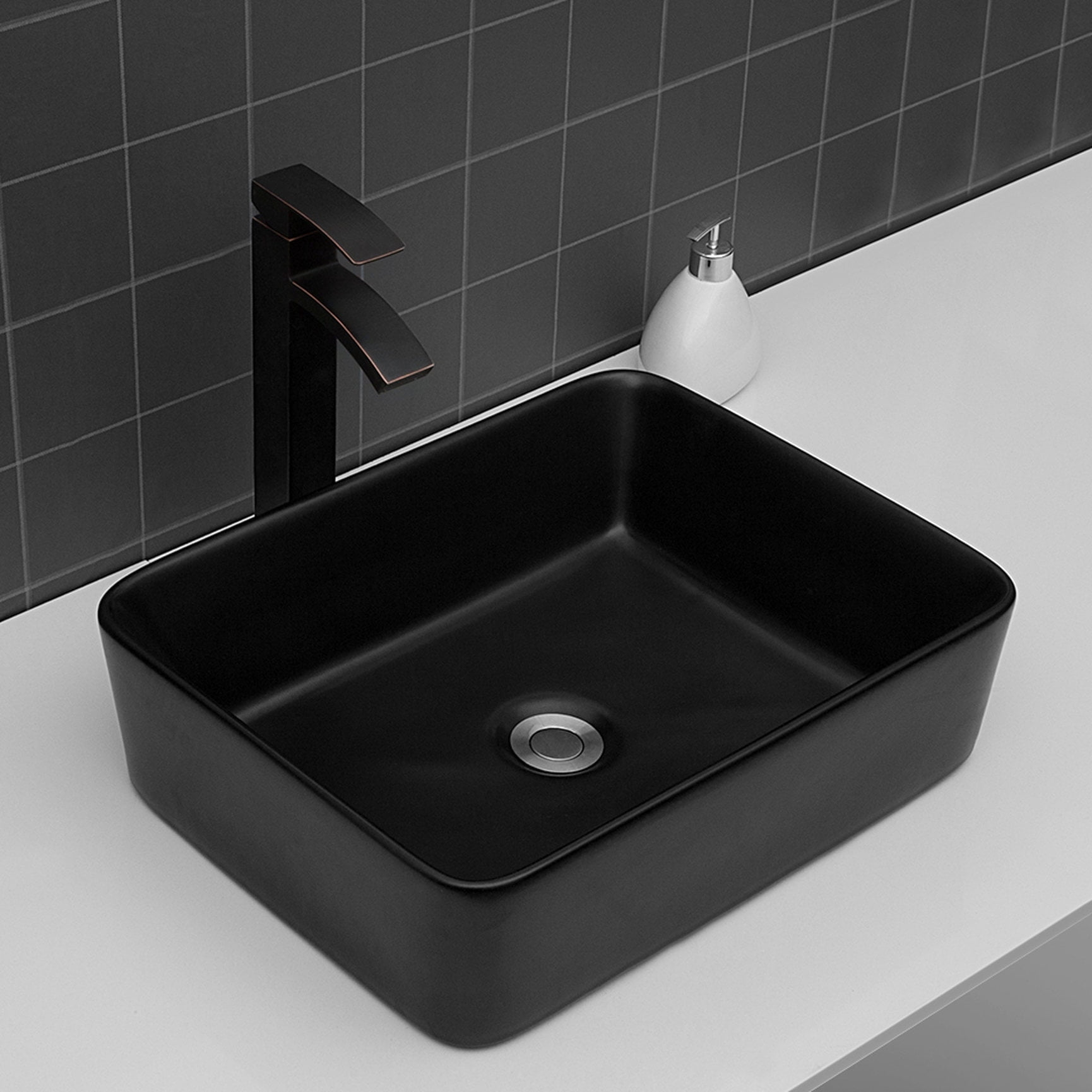 Black Ceramic Vessel Bathroom Sink / 19"x15", Acid Resistant, Above ...