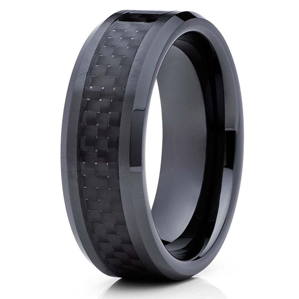 Black Ceramic Wedding Ring Carbon Fiber Ceramic Band 8mm Ceramic Ring ...