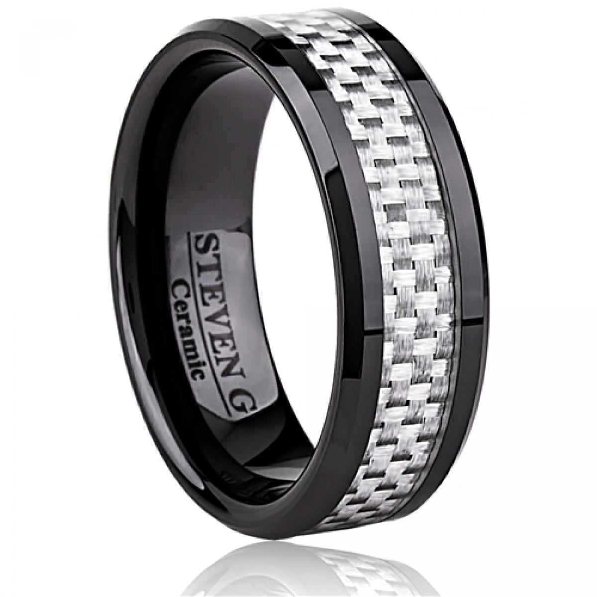 Black Ceramic With White Carbon Fiber Inlay Ring - Walmart.com