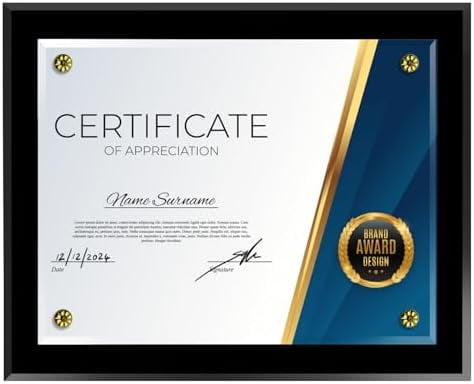Black Certificate Award Plaque - 8.5x11 Diploma Frame for Documents ...