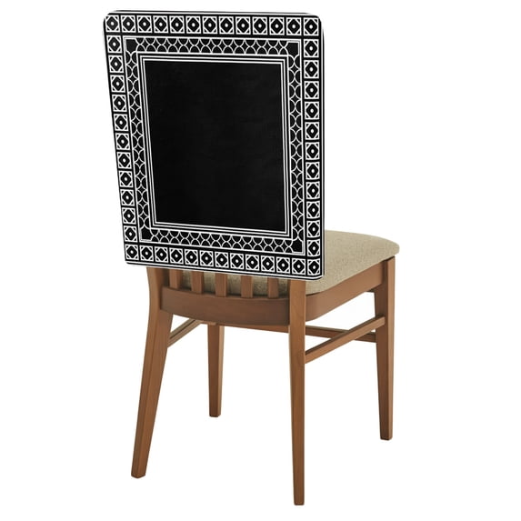 Black Chair Back Covers Set of 2, Boho Diamond Pattern Border Rustic ...