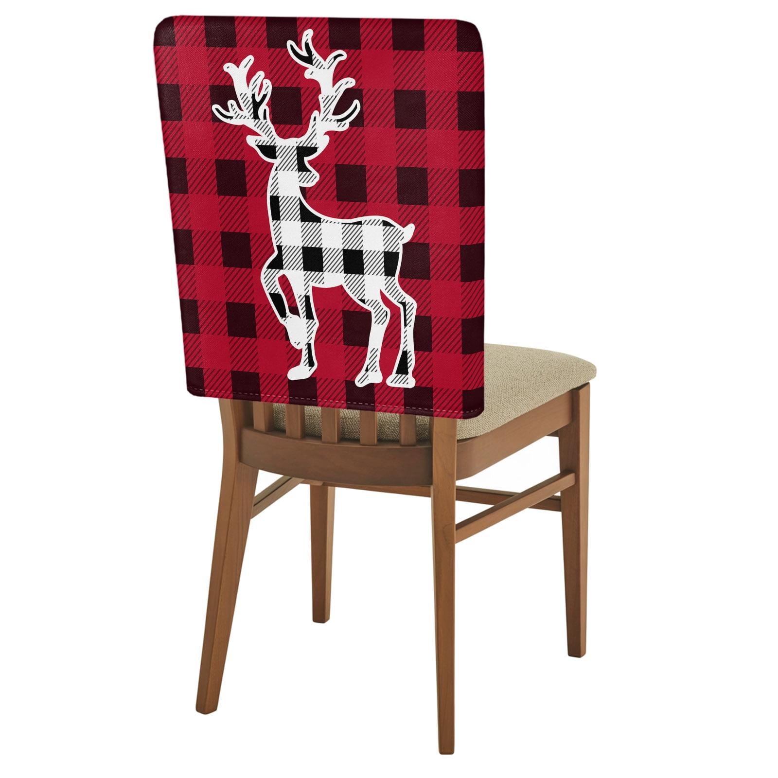 Black and Chair Back Covers Set of 6 Red Plaid Forest Animal Runner Elk ...