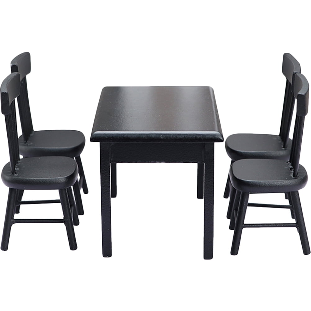 Eease Black Chairs Mini Table Set for 4, Dollhouse Furniture ...