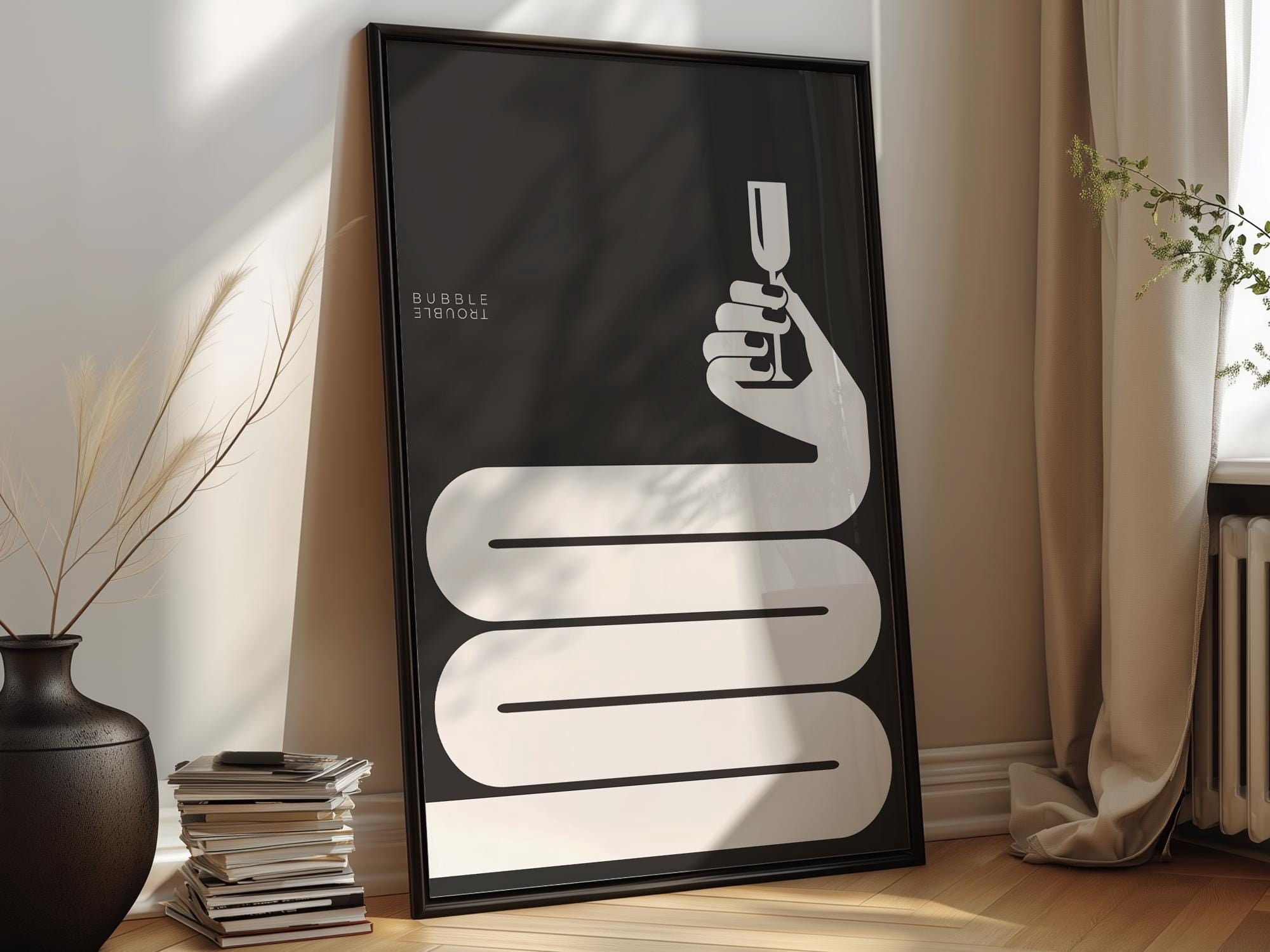 Black Champagne Wall Art Print, Modern Minimalist Bar Cart Poster ...
