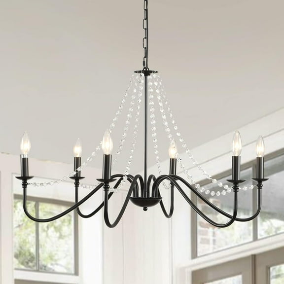 Black Chandelier, 6-Light Farmhouse Chandelier for Dining Room Lighting ...