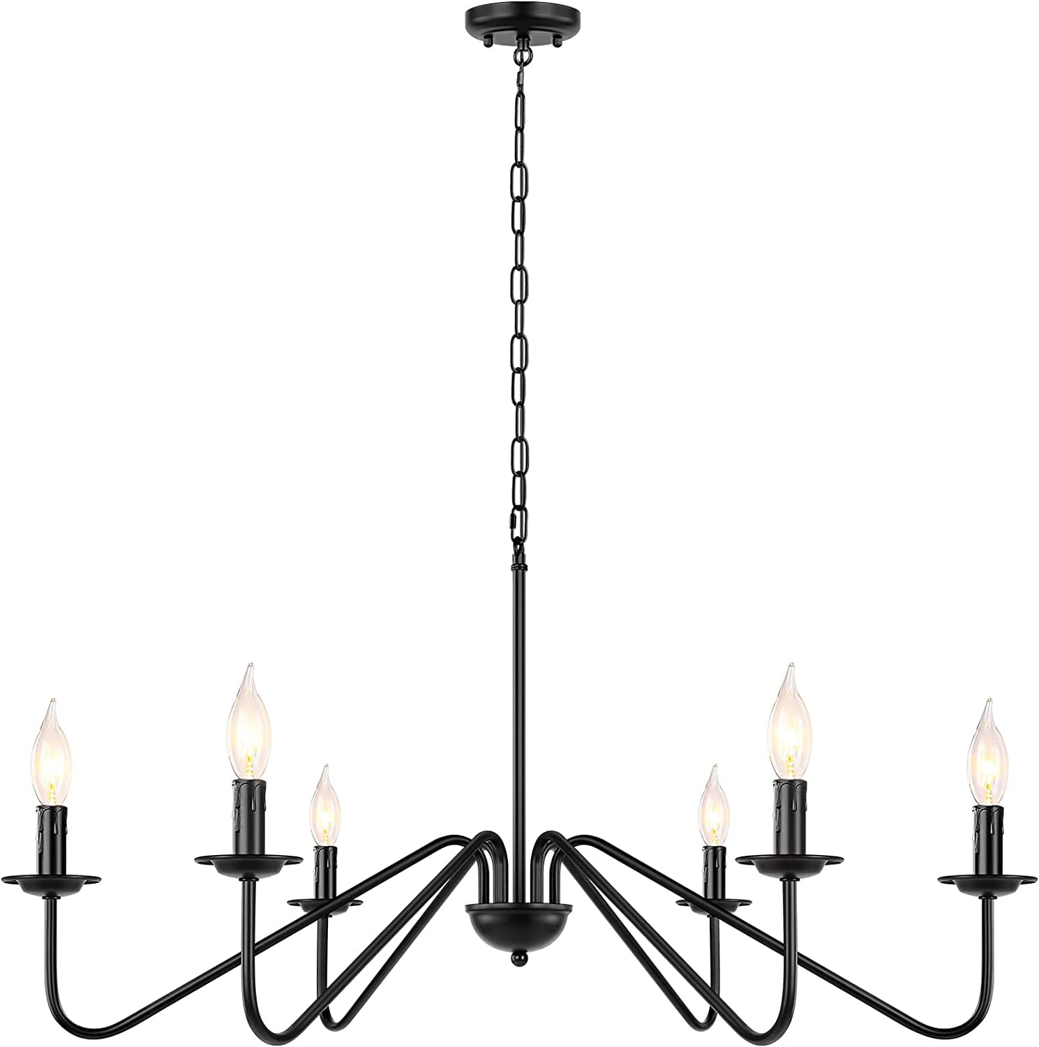 Black Chandelier, 6-Light Candle Hanging Chandelier, Modern Farmhouse ...