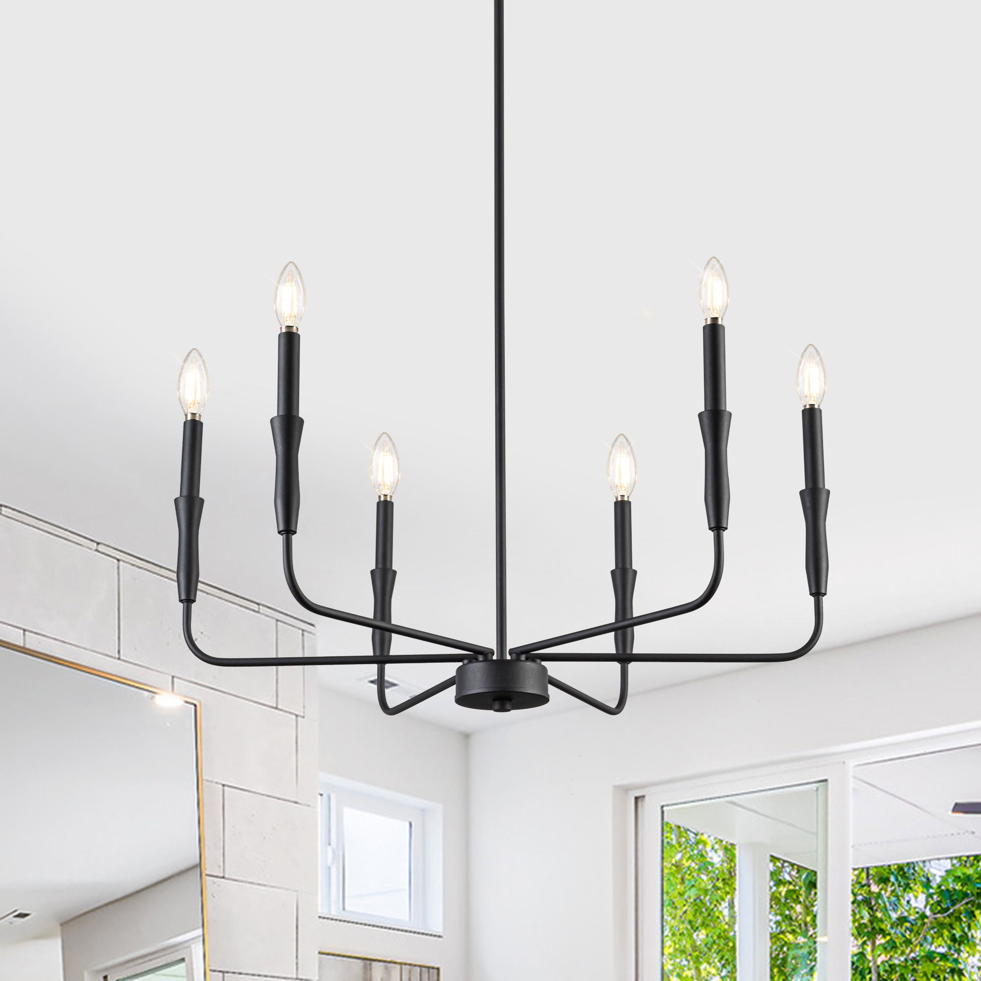 LOHAS 6-Light Matte Black Finish Candle Style Chandelier,Farmhouse ...