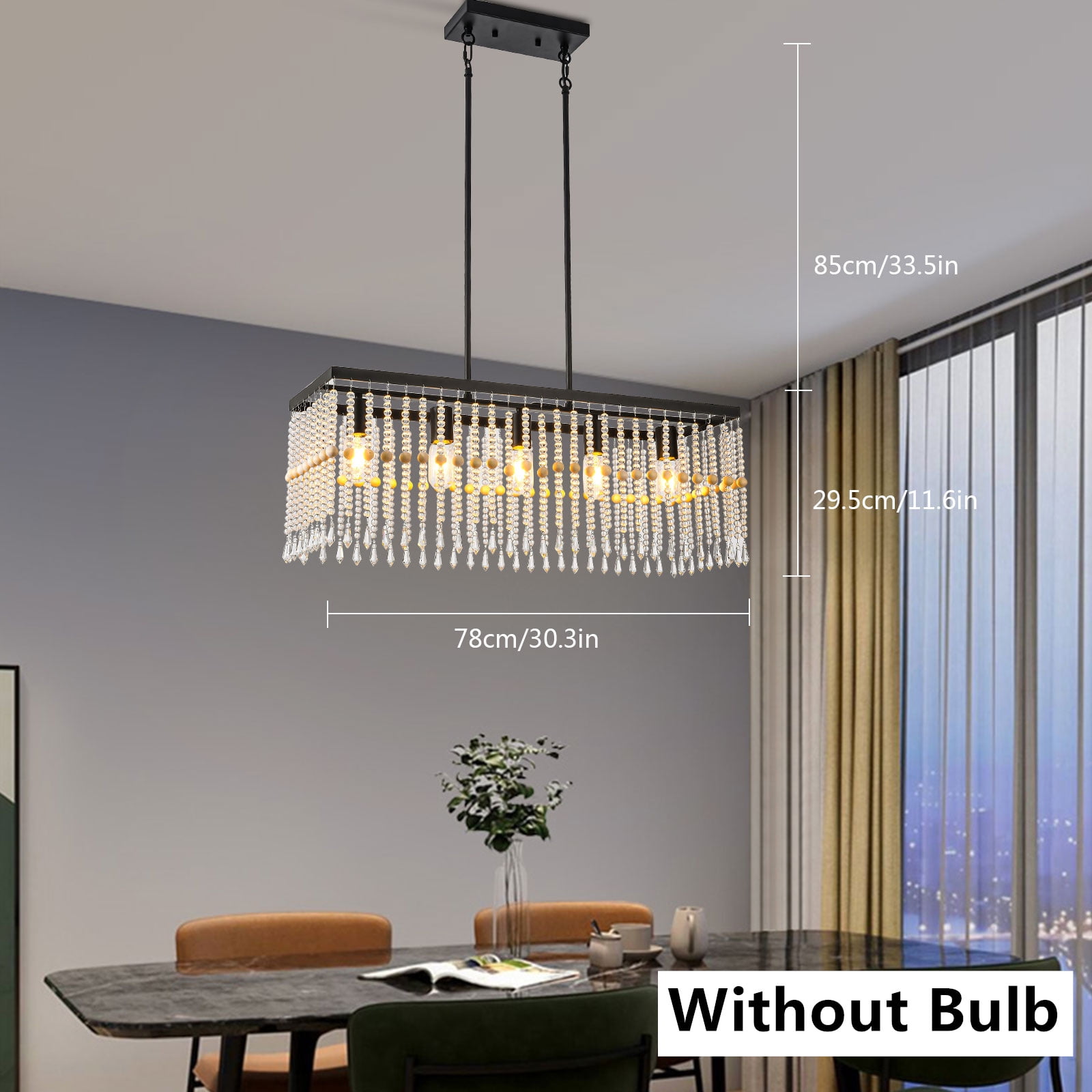 Black Chandeliers 5-Light Rectangle Crystal Bedroom Pendant Lights 30 ...