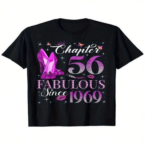 Black Chapter 56 Fabulous Since 1969 Womens Graphic T-Shirt Glitter ...