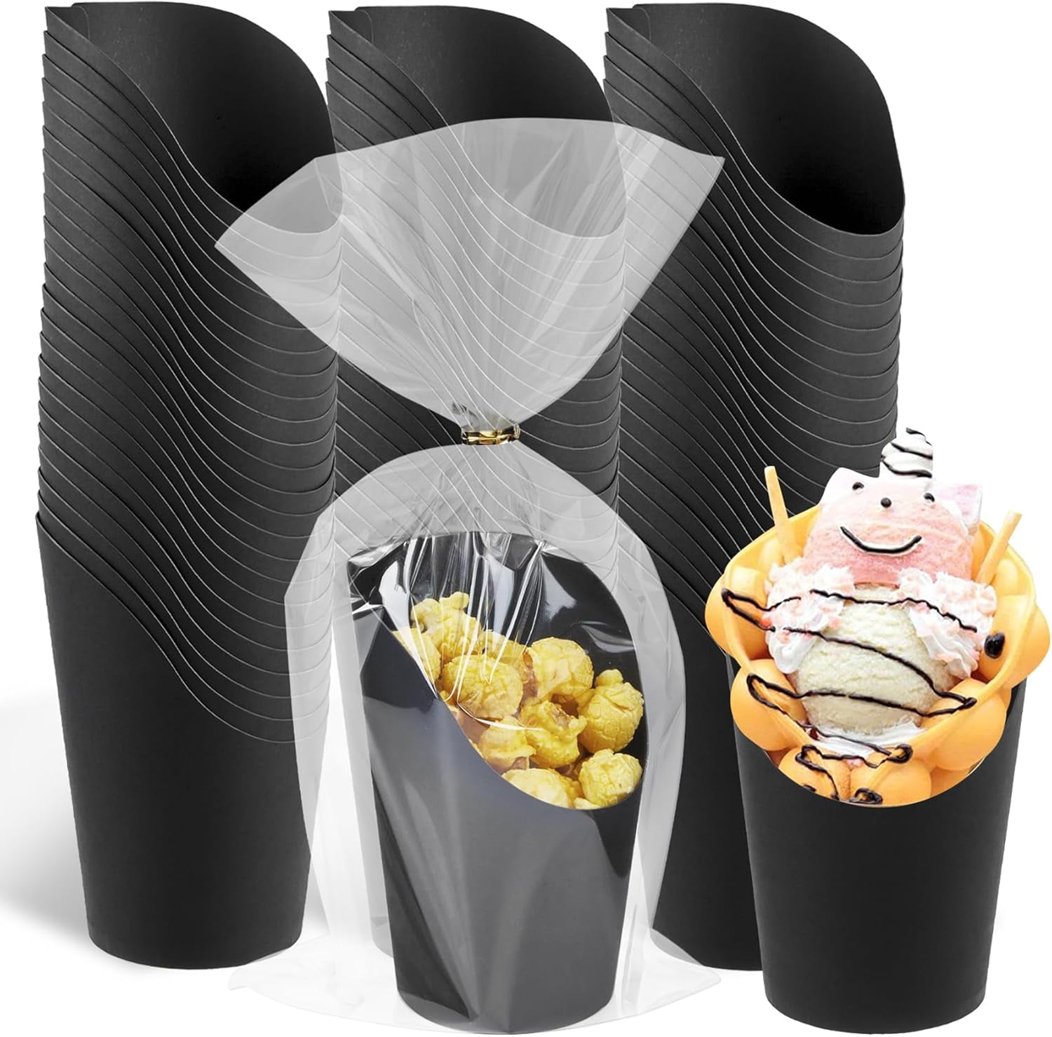 Black Charcuterie Cups with Bags 14 oz Disposable Kraft Paper Snack ...