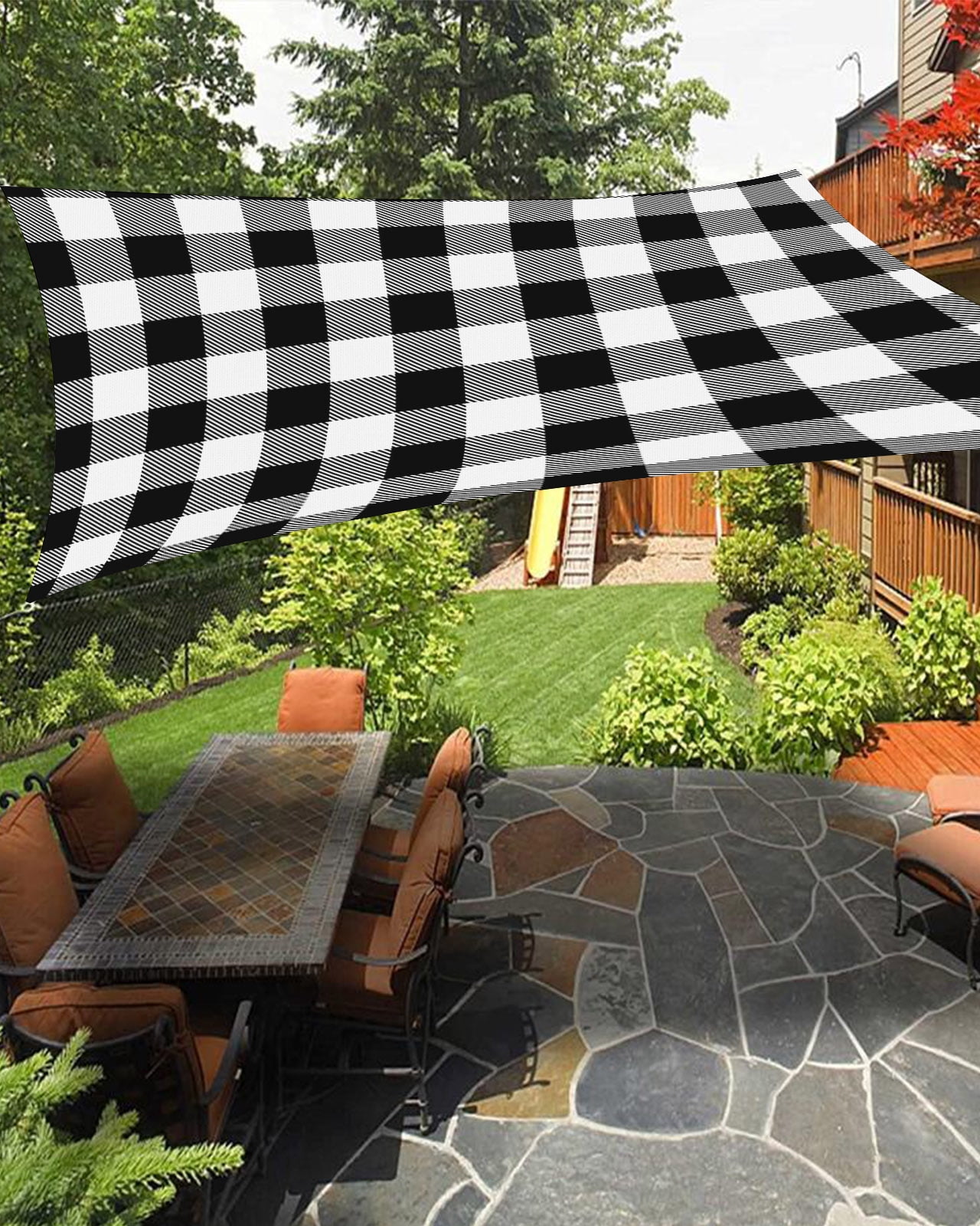 Black Check Plaid Sun Shade Sail 8'X10' Black White Farmhouse Style UV ...