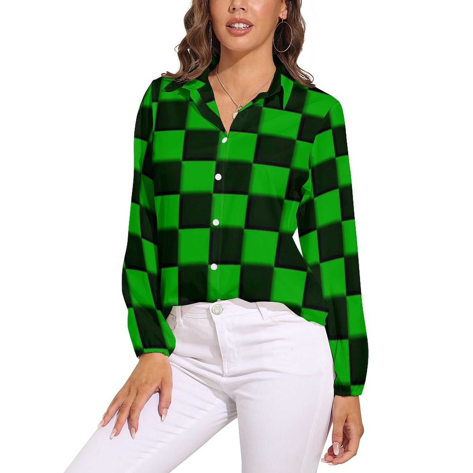 Black Checkerboard Blouse Classic Black and White Checker Office Print ...