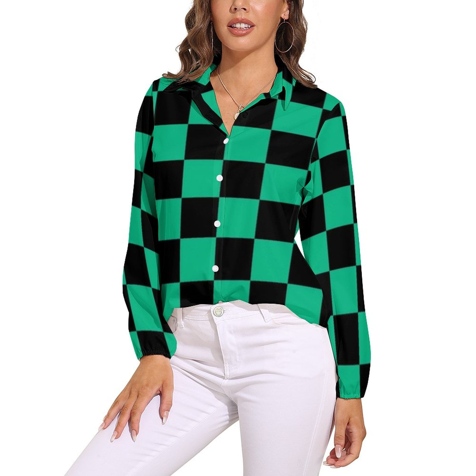 Black Checkerboard Blouse Classic Black and White Checker Office Print ...