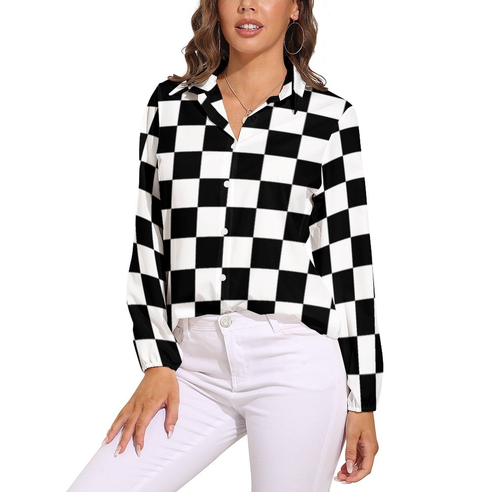 Black Checkerboard Blouse Classic Black and White Checker Office Print ...