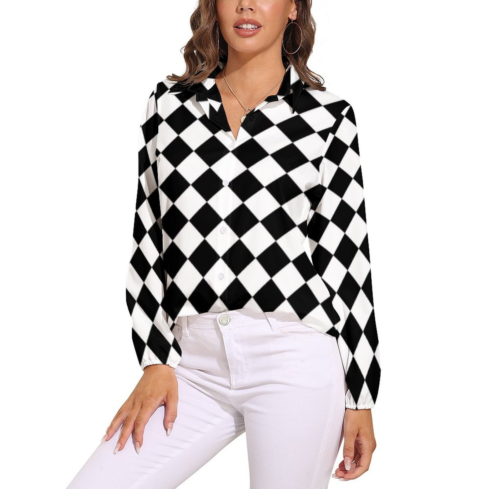 Black Checkerboard Blouse Classic Black and White Checker Office Print ...
