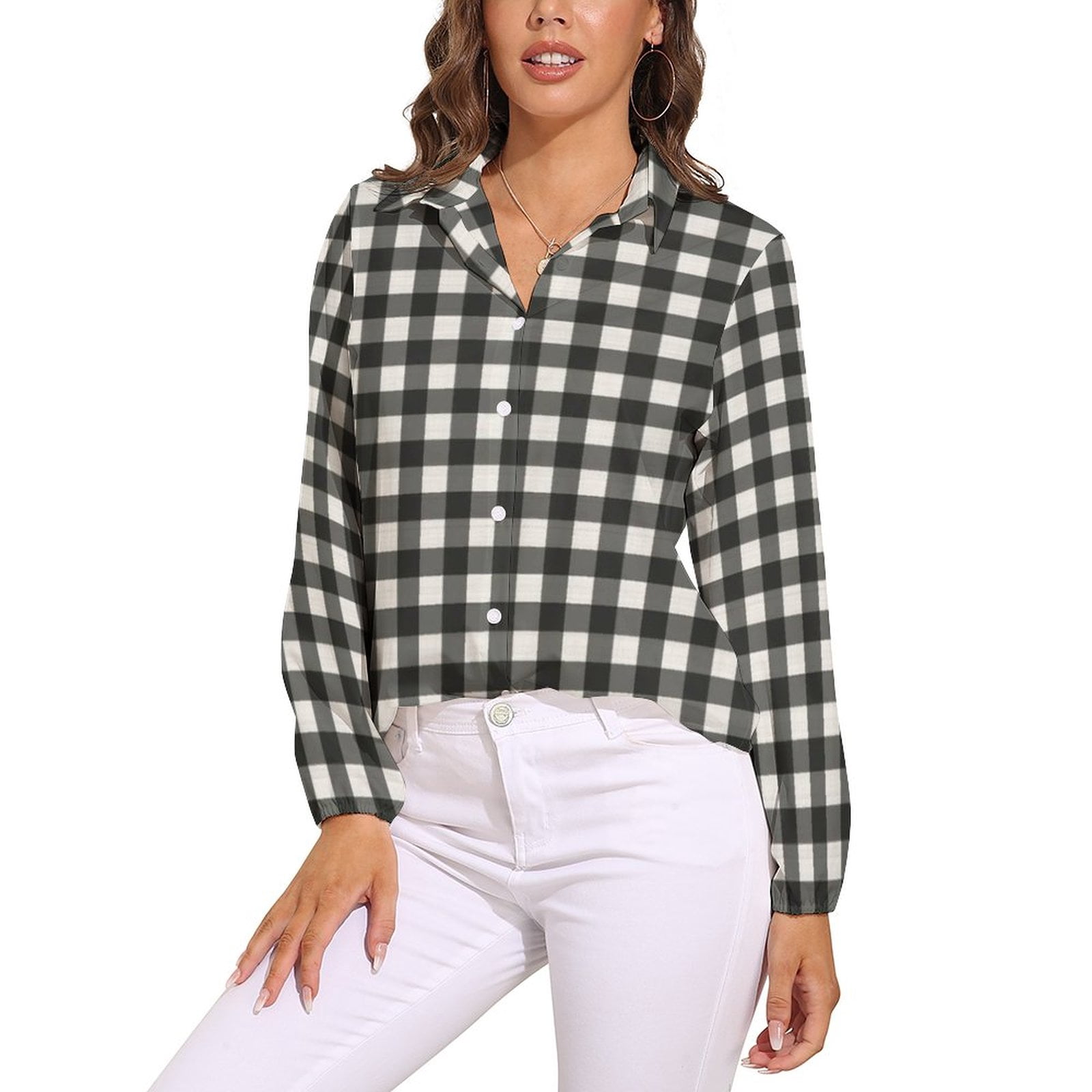 Black Checkerboard Blouse Classic Black and White Checker Office Print ...