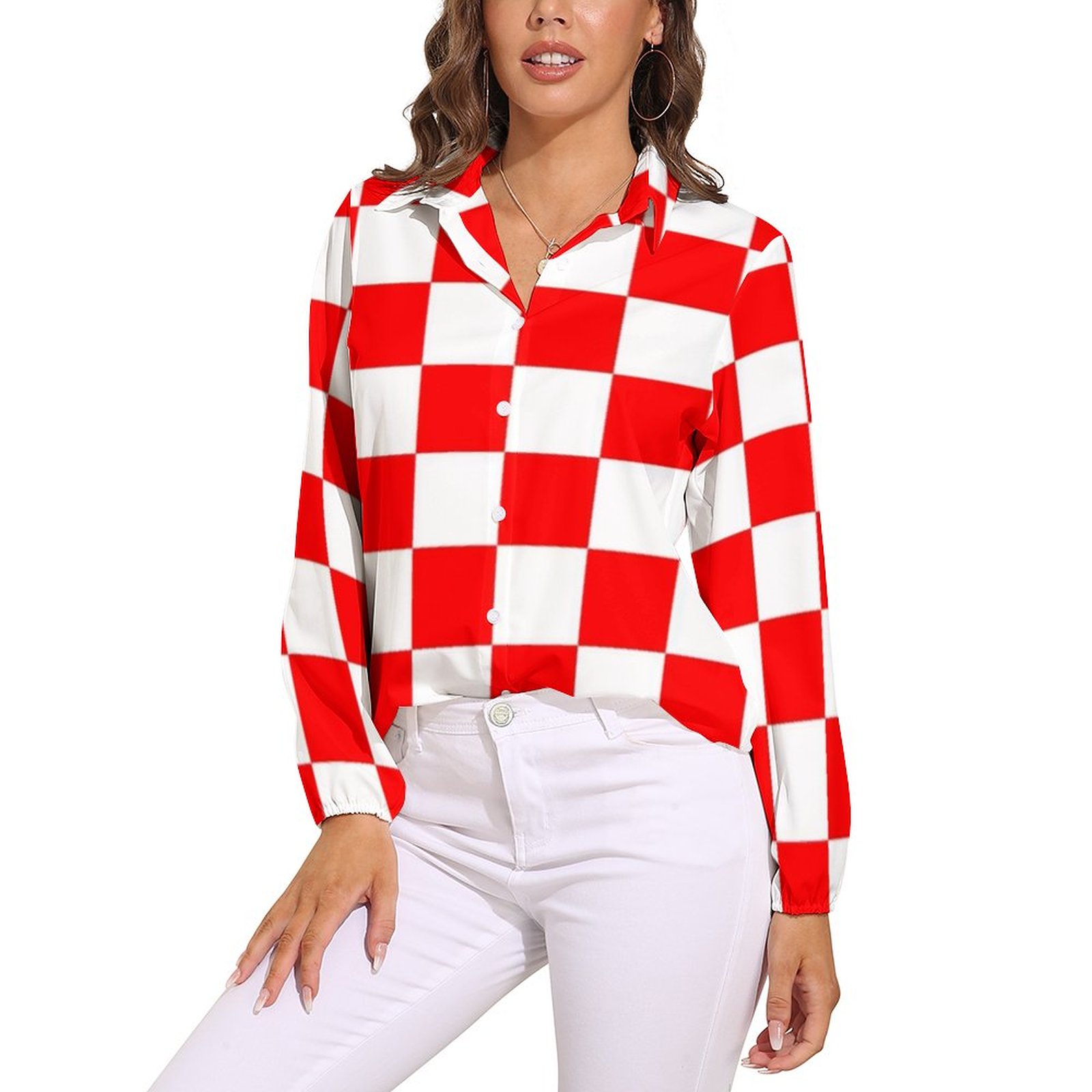 Black Checkerboard Blouse Classic Black and White Checker Office Print ...
