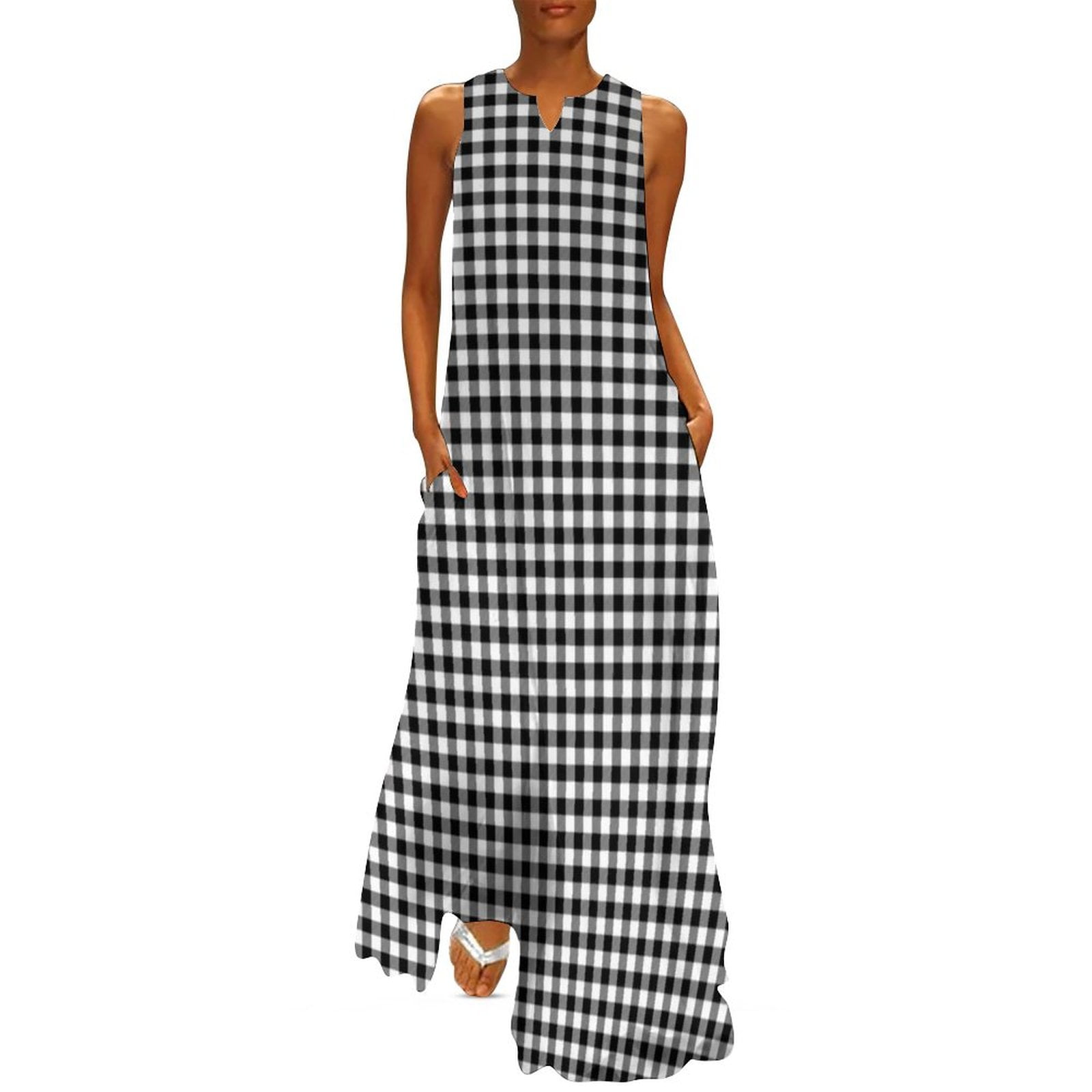Black Checkerboard Dress Classic Black and White Checker Vintage Maxi ...