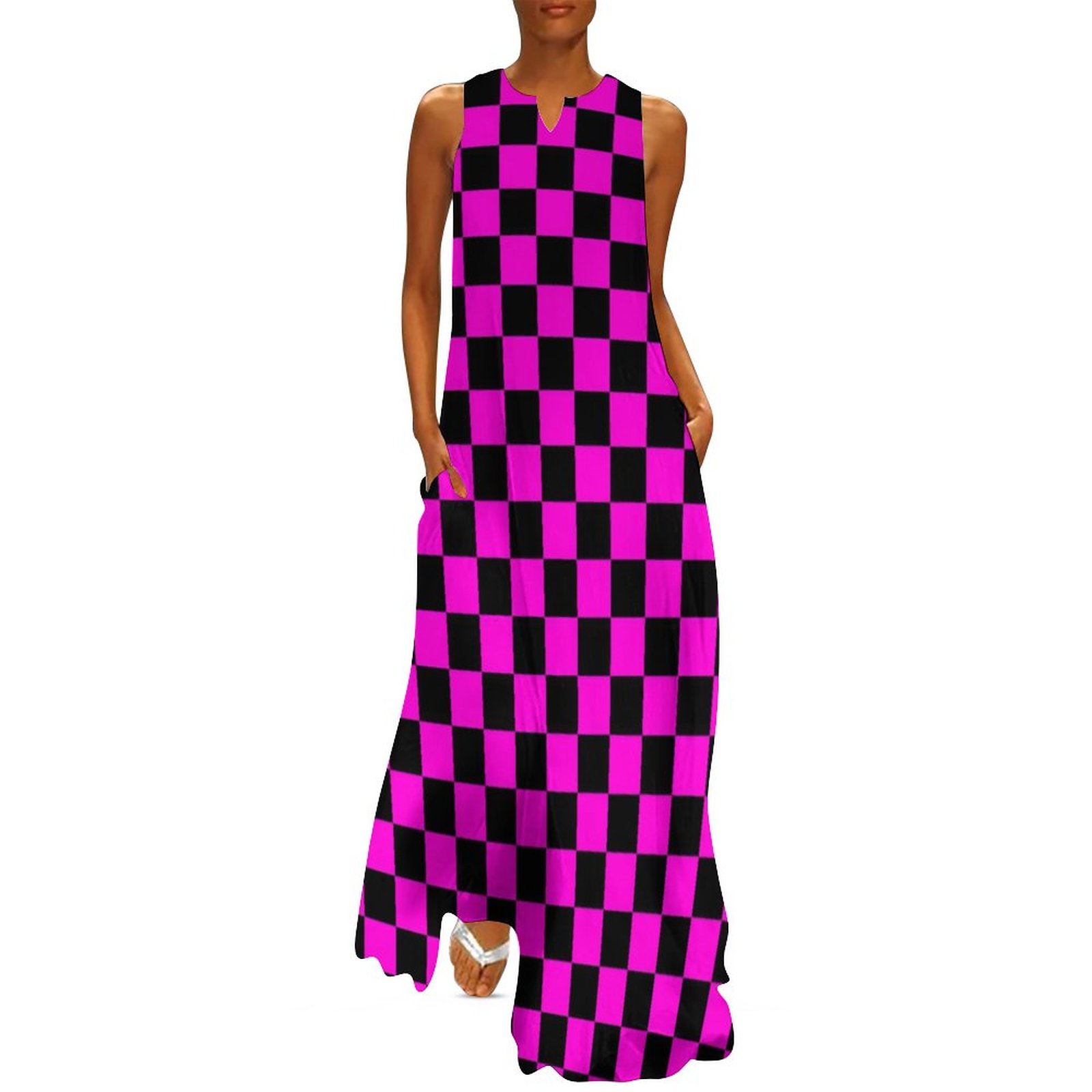 Black Checkerboard Dress Classic Black and White Checker Vintage Maxi ...