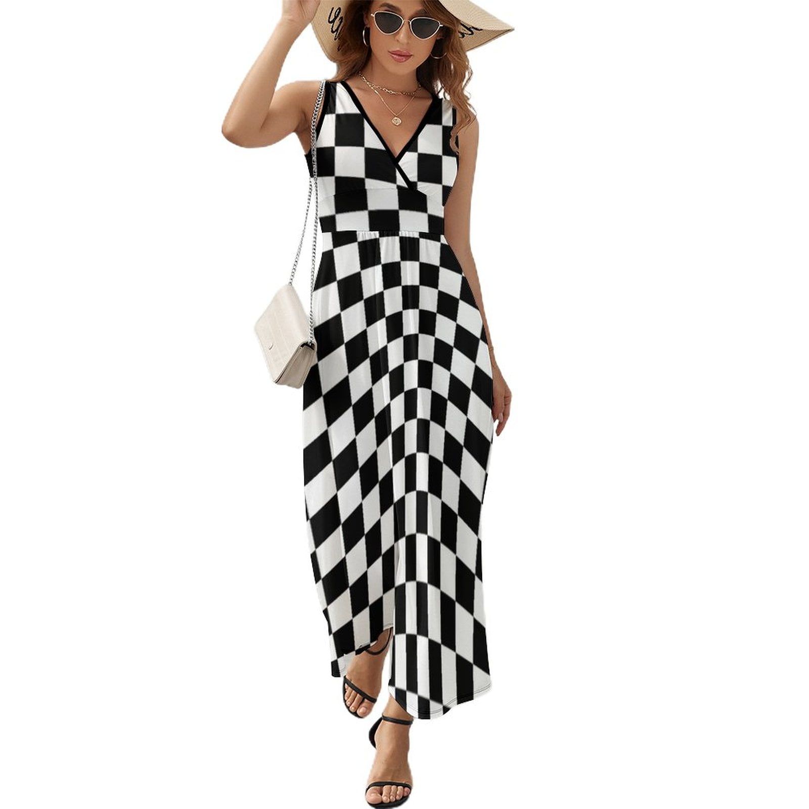 Black Checkerboard Sleeveless Dress Long veiled dresses chic and ...