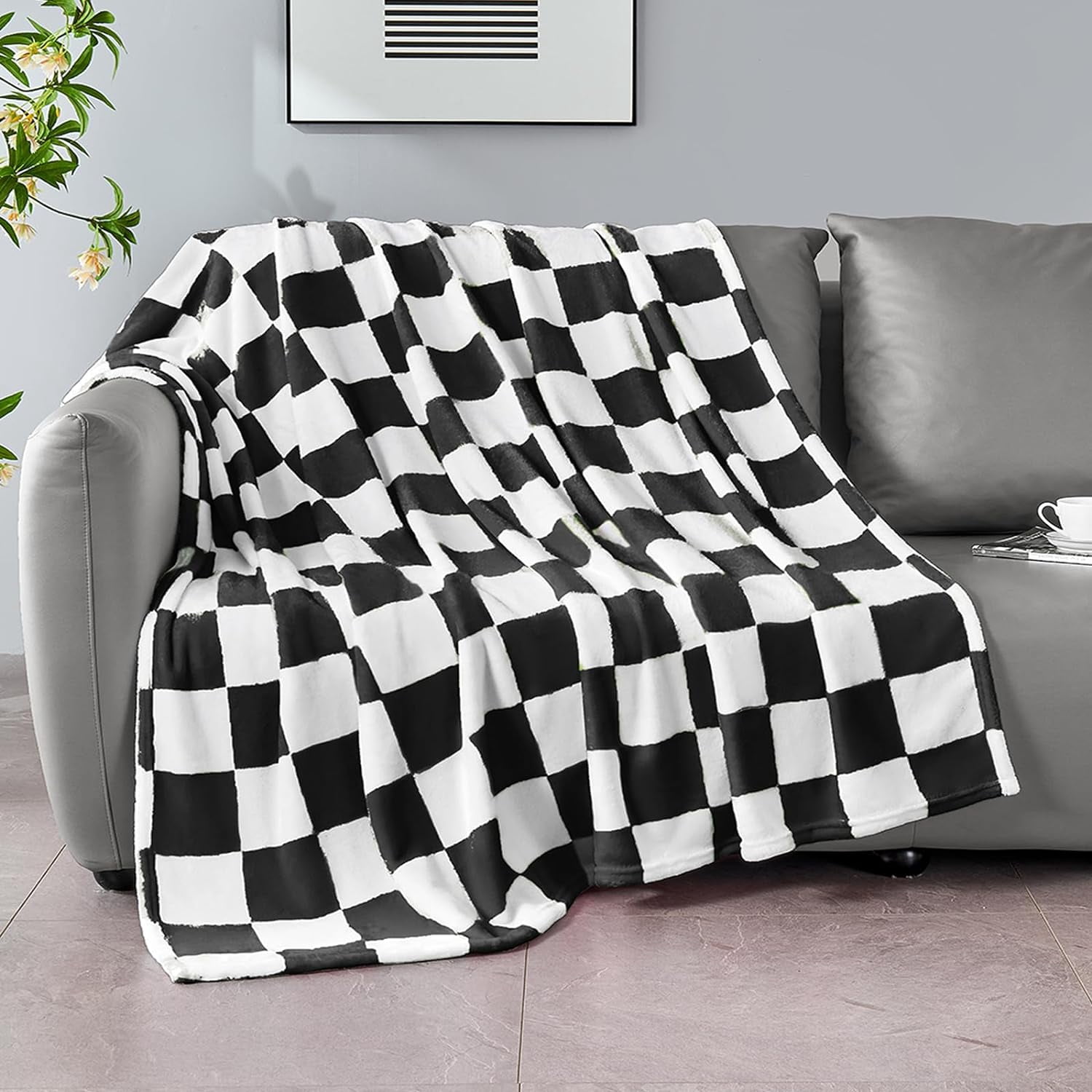 Black Checkered Blanket, Soft Cozy Fleece Checkered Throw Blanket for ...