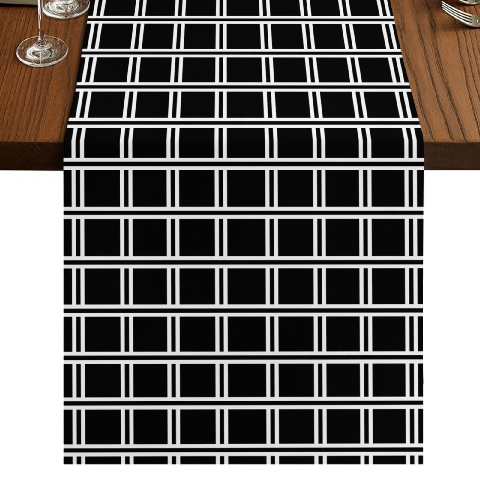 Black Checkered Burlap Cotton Table Runner 13x72 Inches Long, Farmhouse ...