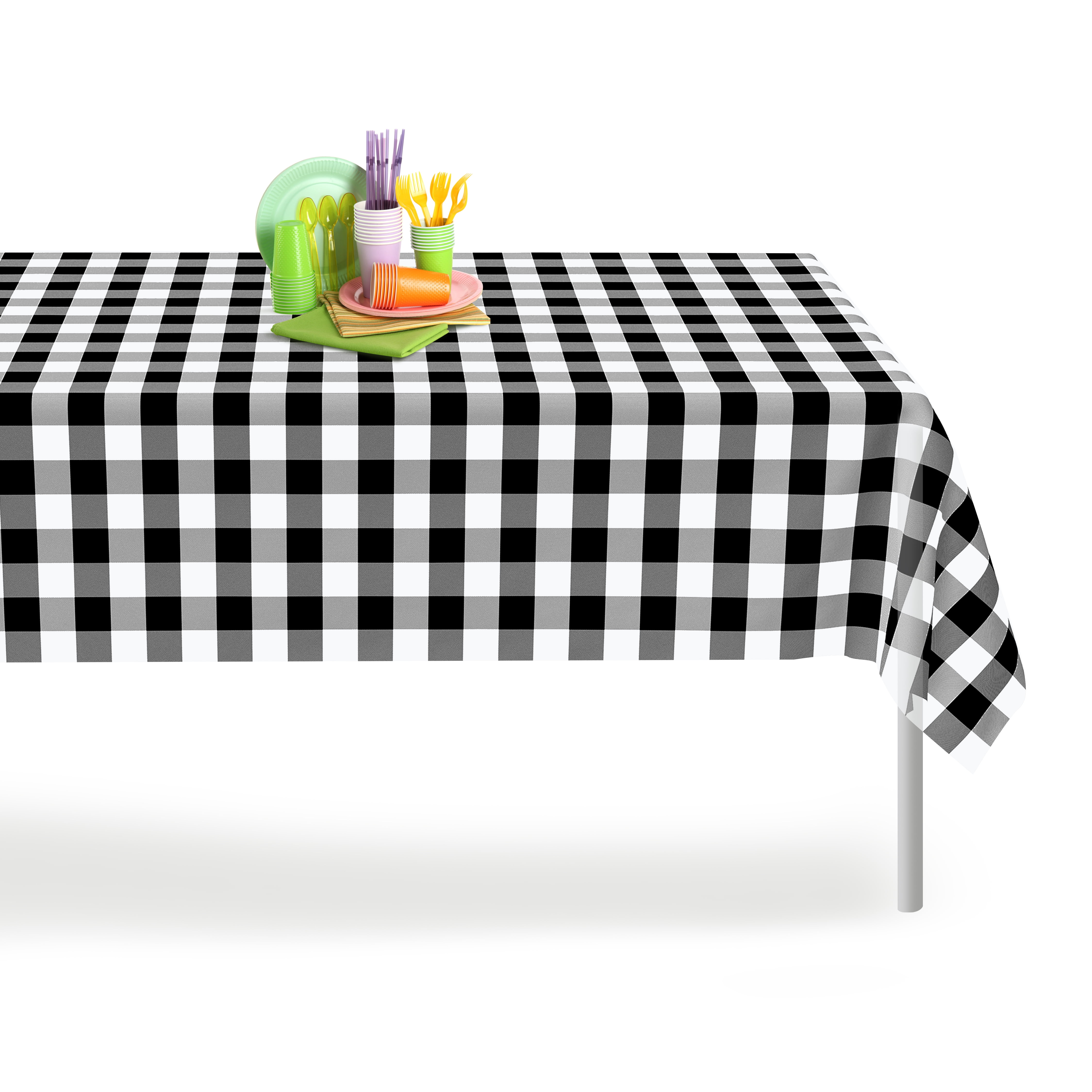 Black Checkered Gingham 6 Pack Premium Disposable Plastic Tablecloth 54 ...