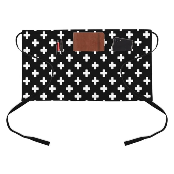 Black Checkered Kitchen Restaurant Half Waist Apron, Country Abstract ...