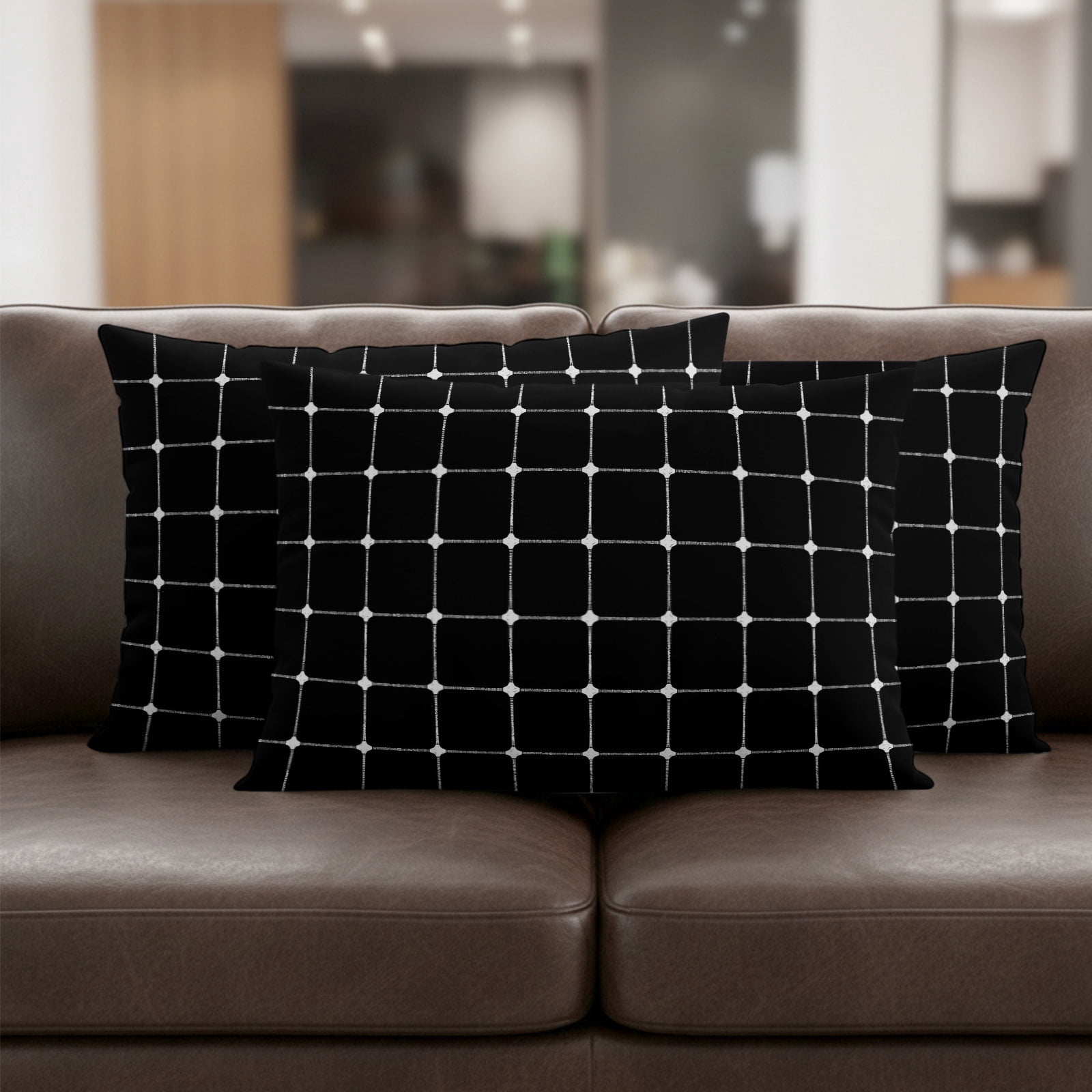 Black Checkered Pillow Covers Set of 4, Modern Minimalist Geometric ...